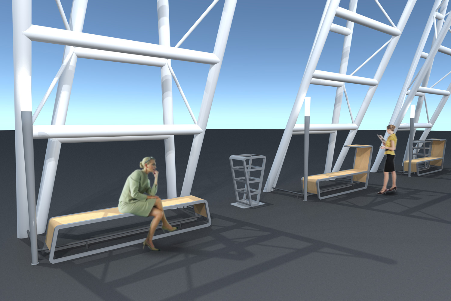 Mobilier et signalétique des Arènes de l'Agora d'Evry_3D_Déambulatoire ...